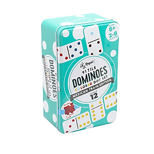 Regal Games â€“ Double 12 Dominoes â€“ Colored Dots Set â€“ Mexican Train Edition Set with, 91 Tiles, 4 Trains, Hub, & Collector's Tin - 2-8 Players Ages 8+ for Kids & Adults