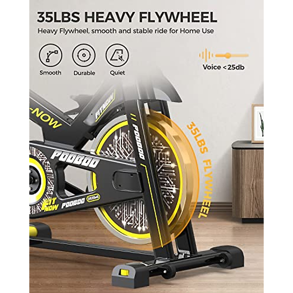 pooboo Indoor Cycling Bike, Belt Drive Indoor Exercise Bike Stationary LCD Monitor with Ipad Mount ＆Comfortable Seat Cushion for Home Cardio Workout Cycle Bike Training