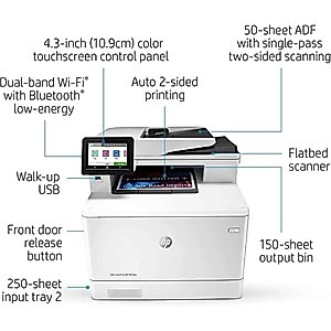 HP Color Laserjet Pro Multifunction M479fdw Wireless Laser Printer- Print Scan Copy Fax - 28 ppm, 600 x 600 dpi, 8.5 x 14, 50-Page ADF, Ethernet, Auto Duplex Printing, Cbmou Printer＿Cable