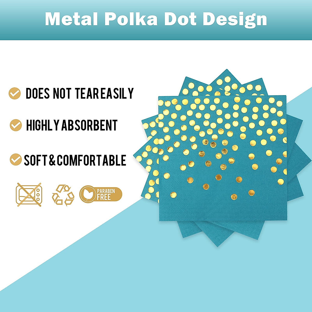 CENLBJ Blue Green Gold Paper Plates and Napkins - 25 x 7'' Dessert plates & 25 x 6.5'' Napkins,Green Paper Plates for Appetizers,Cakes,for Birthday,Father's Day,Independence(Serve 25)