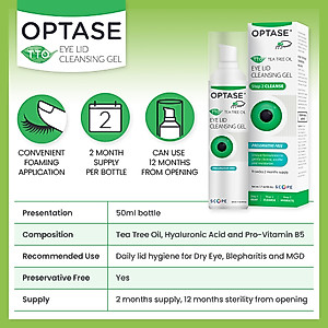 OPTASE TTO Eye Lid Cleansing Gel - Tea Tree Oil Cleanser - Preservative Free, Natural Ingredients - Soothes Dry Eye and Eyelid Irritation - Made With Pro-Vitamin B5-1.7 oz