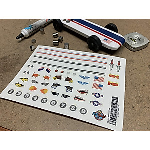 Pinewood Pete Pinewood Car Sticker Set. Stripes, Numbers, Flags, Lights, and More.