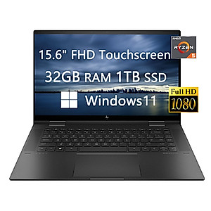 HP 2023 Newest Upgraded ENVY x360 Touch-Screen Laptops for College Student & Business, 15.6" FHD Computer, AMD Ryzen 5 5625U, 32GB RAM, 1TB SSD, Fast Charge, Webcam, Windows 11, LIONEYE HDMI Cable