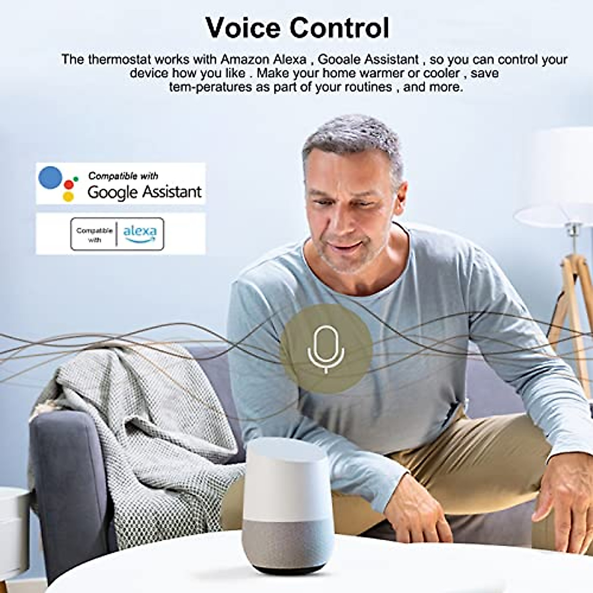 Tuya WiFi Smart Thermostat for Electric Heating Digital Temperature Controller Large L Display Touch Button Voice Control Compatible with Google Assist & Amazon Alexa/Xiaodu/Tencent