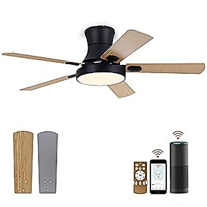 Avatar Controls Smart 50 inch Ceiling Fans Indoor with Light Remote Works with Alexa Google Voice, APP and Remote Control for Bedroom, 6 Speeds Reversible DC Motor, 1800LM LED Kit, 5 Wooden Blades
