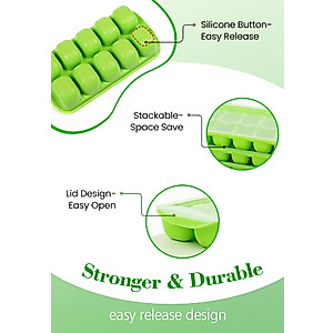 DOQAUS Ice Cube Tray with Lid and Bin, 4 Pack Ice Trays for Freezer, Easy Ice Pop Out Silicone Ice Cube Trays for Freezer with Cover, Stackable Storage Compact Ice Bucket Kits for Popsicles