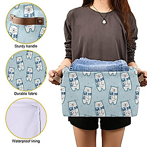 xigua Polar Bear Wrapped in Scarf Foldable Canvas Storage Bin, Sturdy Fabric Storage Basket with Handles, Storage Cube Box for Organizing Shelf Nursery Toy Closet 2PCS