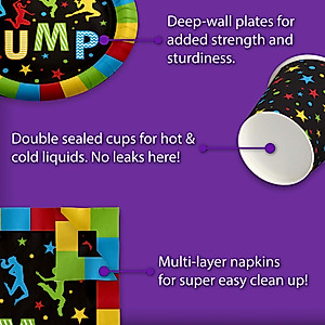 Jump! Bounce House Trampoline Party Supplies Set Plates Napkins Cups Tableware Kit for 16