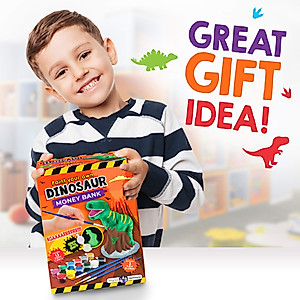 Original Stationery Paint Your Own Dinosaur Money Bank, Awesome Craft Kit with 13 Paint Colors, Roarsome Crafts for Kids and Fun Birthday Gift Idea