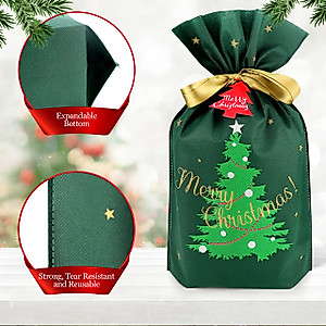 Fabric Gift Bags for Christmas Presents - 6 Pcs Christmas Bags with Drawstring, Large Christmas Gift Bags for Presents, Christmas Gift Wrap Reusable Christmas Bags for Gifts (Green Christmas Tree)