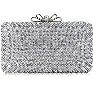 Dexmay Rhinestone Crystal Clutch Purse with Bow Clasp Evening Bag for Wedding Party Silver