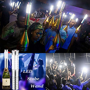 Ecostrobe Strobe Baton Light,Stage Handheld Light,Champagne Bottle Sparklers, Reusable Indoor Concert LED Lights - for Bar Club Birthday Weddings Parties (Silver 2 PC)
