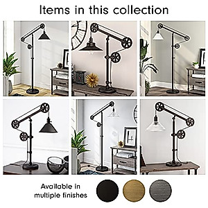 Henn&Hart 29" Tall Wide Brim/Pulley System Table Lamp with Metal Shade in Blackened Bronze/Blackened Bronze, Laptop Desk, Computer Desk, Home Office