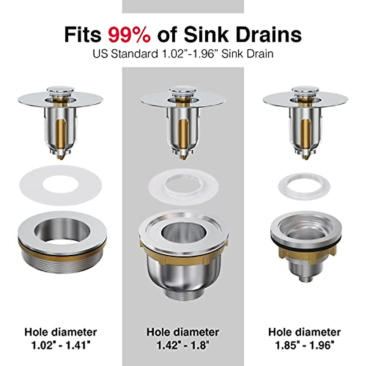 GOWIN Universal Bathroom Sink Stopper, Pop Up Sink Drain Plug for 1.02''-1.96'' Drain Holes,Bathroom Stainless Steel Sink Drain Filter with Basket (Chrome)