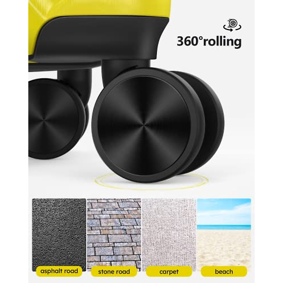 SunnyTour Luggage Sets Expandable ABS + PC Hardside Spinner Suitcase Sets 3 Piece with TSA Lock Double Wheels, Yellow