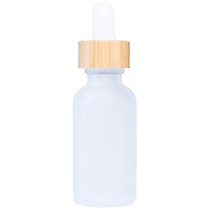 Focus Nutrition 24 Pack Clear Frosted Boston Round Essential Oils Aromatherapy Glass Bottles Jar With White Bamboo eye dropper cap, 1oz