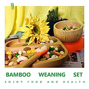 Baby Toddler Stay Put Dish, Kids Suction Plate & Bowl, Bamboo Cute Dinnerware (Grey Set)