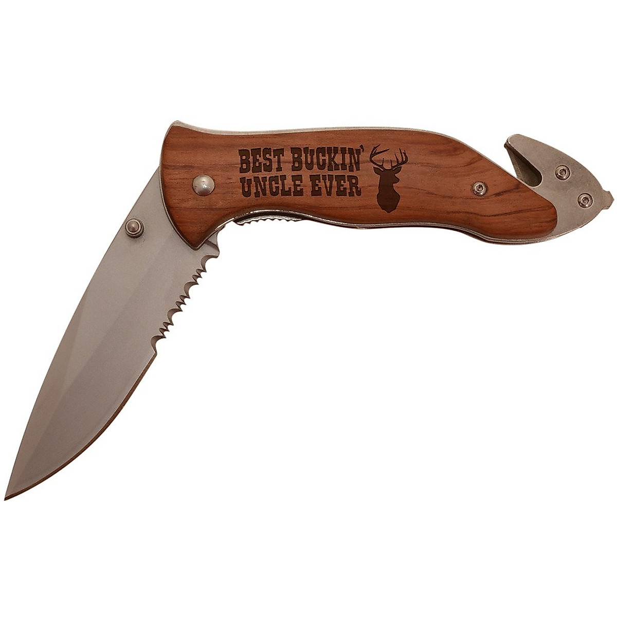 ThisWear Best Buckin' Uncle Ever Laser Engraved Stainless Steel Folding Survival Knife