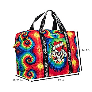 ED HARDY Unisex Black/Rainbow Skull Tatoo Print Nylon Duffle Bag With Adjustable Shoulder Strap