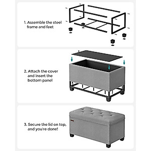 SONGMICS Storage Ottoman Bench, Bench with Storage, for Entryway, Bedroom, Living Room, Light Gray ULSF068G02