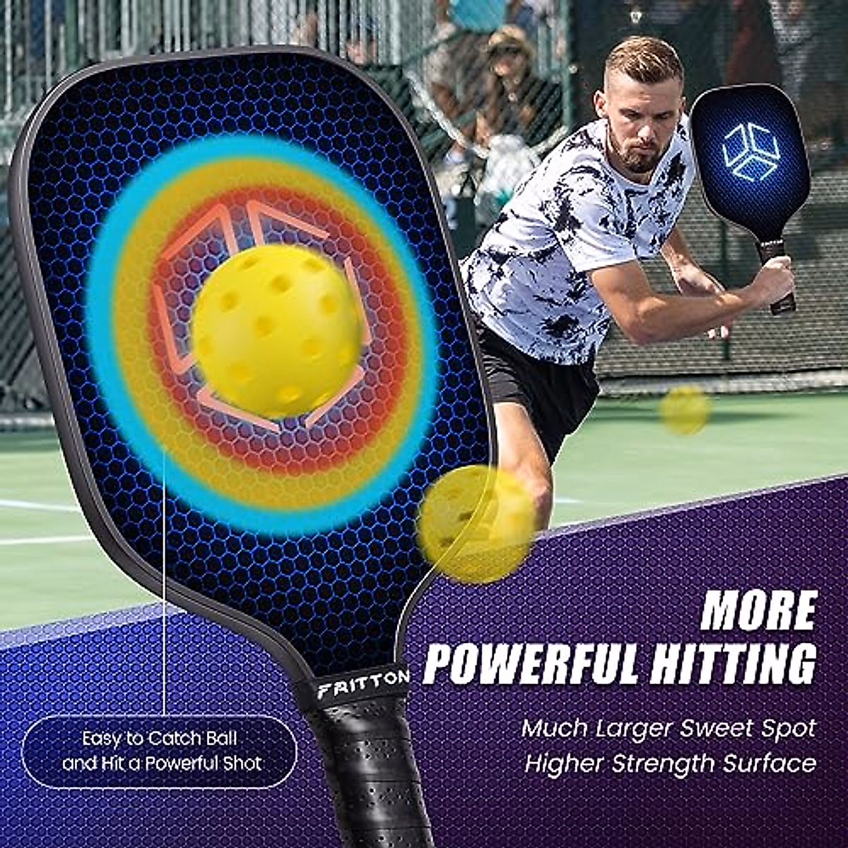 Pickleball Paddles Set of 2, USAPA Approved Carbon Fiber Pickleball Paddle with Enhanced Honeycomb Core and Anti-Slip Cushioned Grip, Fritton Pickleball Set for Beginners to Advanced Players