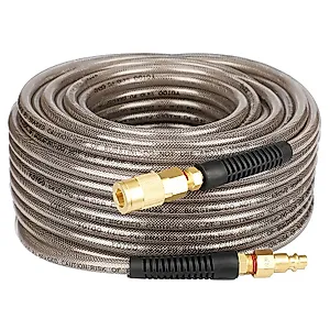 YOTOO Reinforced Polyurethane Air Hose 1/4" Inner Diameter by 100' Long, Flexible, Heavy Duty Air Compressor Hose with Bend Restrictor, 1/4" Swivel Industrial Quick Coupler and Plug, Gray