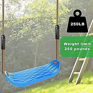 SELEWARE Plastic Swing Seat, Non Slip Tree Swing Set with Adjustable Rope and 2 Carabiners, Heavy Duty Playground Swing Set Accessories for Kid Indoor Outdoor Backyard, Blue