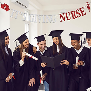 Red Glitter It's Giving Nurse Banner, Nurses Call the Shots/Nursing School Survivor, 2025 Nurse Graduation Party Decorations Supplies