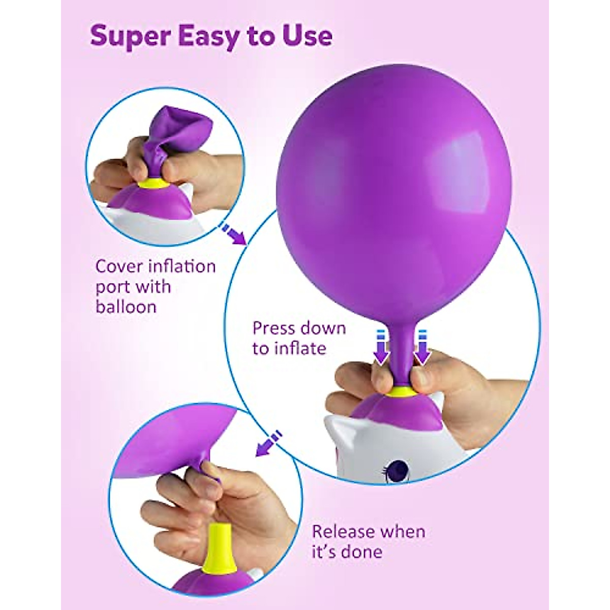 Coogam Unicorn Balloon Pump, Electric Air Ballon Blower, Portable Inflator for Party Wedding Birthday Xmas Baby Shower DIY Decoration (White)