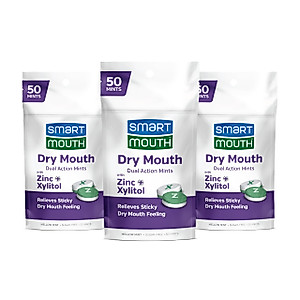 SmartMouth Dry Mouth Dual-Action Mints - Sugar-Free Breath Mints - 50 Count, 3 Pack, Mellow Mint