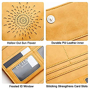APHISON Womens Wallets RFID Blocking PU Leather Clutch Long Wallet for Women Card Holder Phone Organizer Ladies Travel Purse Hollow Out Sunflower Design Gift Box 2214 YELLOW