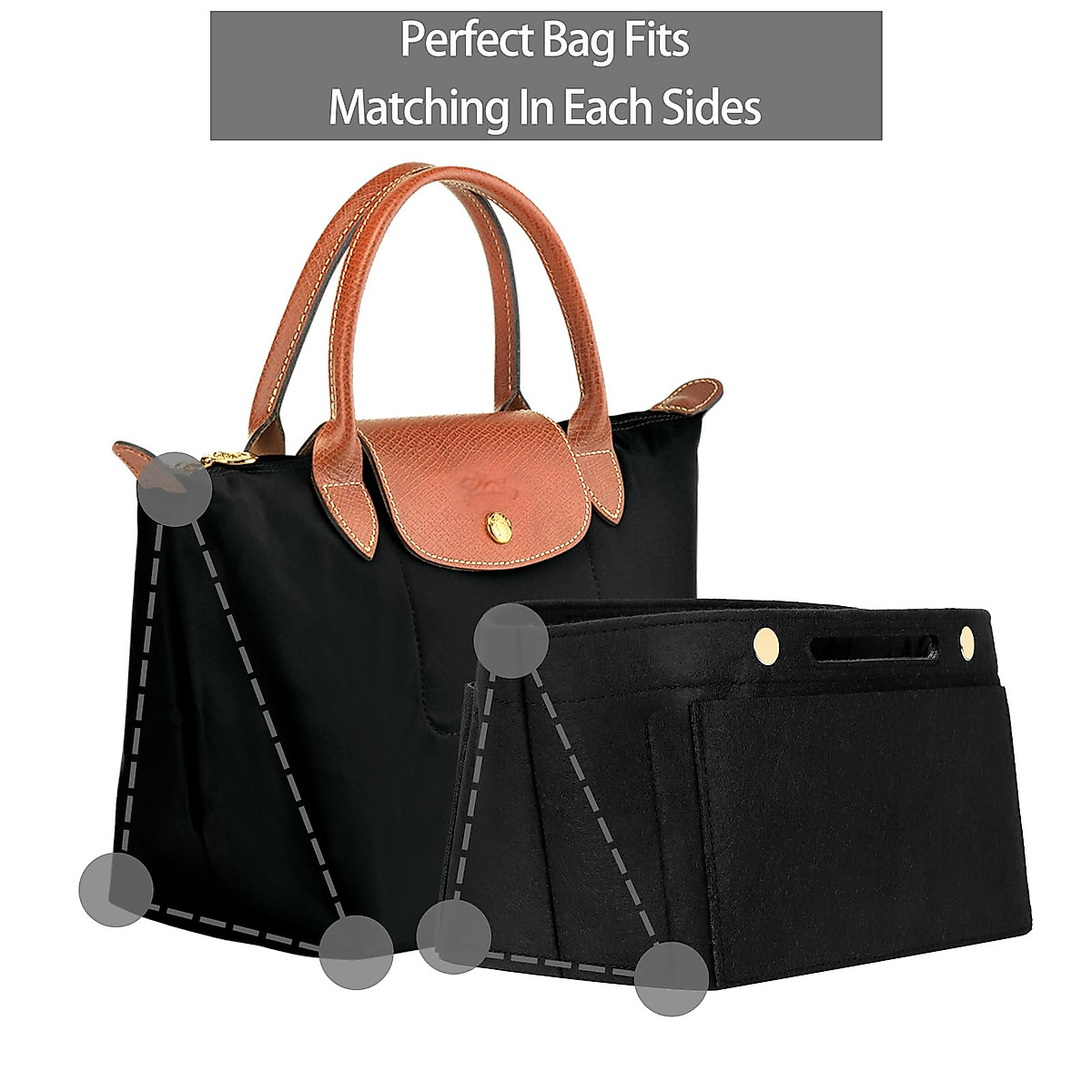 ETTP Purse Organizer Insert for le pliage Tote，Handbag Organizer Compatible with le pliage Shoulder Bag Large/Small,LE PLIAGE Top Handle Small/Medium (Black, Large)