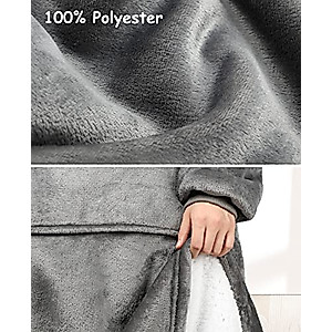 Sendowtek Wearable Blanket for Women Men Long Sherpa Hoodie with Giant Pocket Cosy OneSize Hoodie Blanket Fit for Adult Teens (Grey)