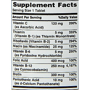 Vitamin B-Complex by Nature's Bounty, Time Released Vitamin Supplement w/ Folic Acid Plus Vitamin C, Supports Energy Metabolism and Nervous System Health, 125 Tablets (Pack of 3)