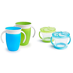 Munchkin® Miracle® 360 Trainer Cup and Snack Catcher, 4 Piece Set, Blue/Green