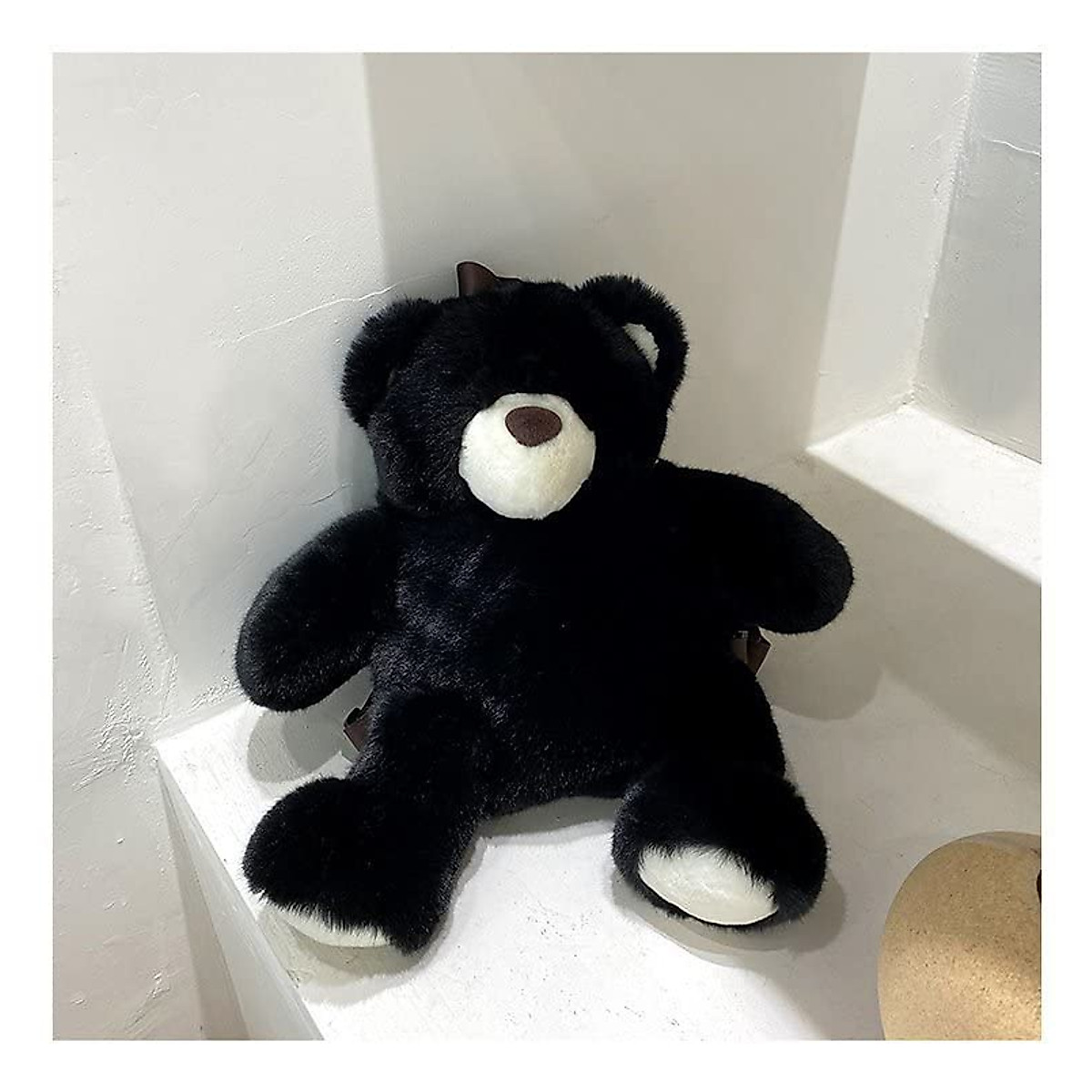 HIQUAY Cute Plush Backpack Fluffy Kawaii Bag for Girls Everyday Use (Black)