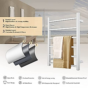 SHARNDY Towel Warmer Brushed Nickel for Bathroom Wall Mounted Bath Towel Heater Plug-in Square 6 Bars Drying Rack Stainless Steel Electric Heated Towel Rack ETW13 68W 26.77x20.47x4.13 inches