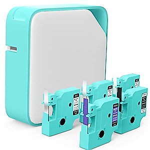 Vixic Label Maker Machine with Tape D1600 Bluetooth Label Printer, Portable Cute Labeler with Multiple Fonts Icons for Labeling Home Office School Organization, Type-C Rechargeable, 5 Colors Tape