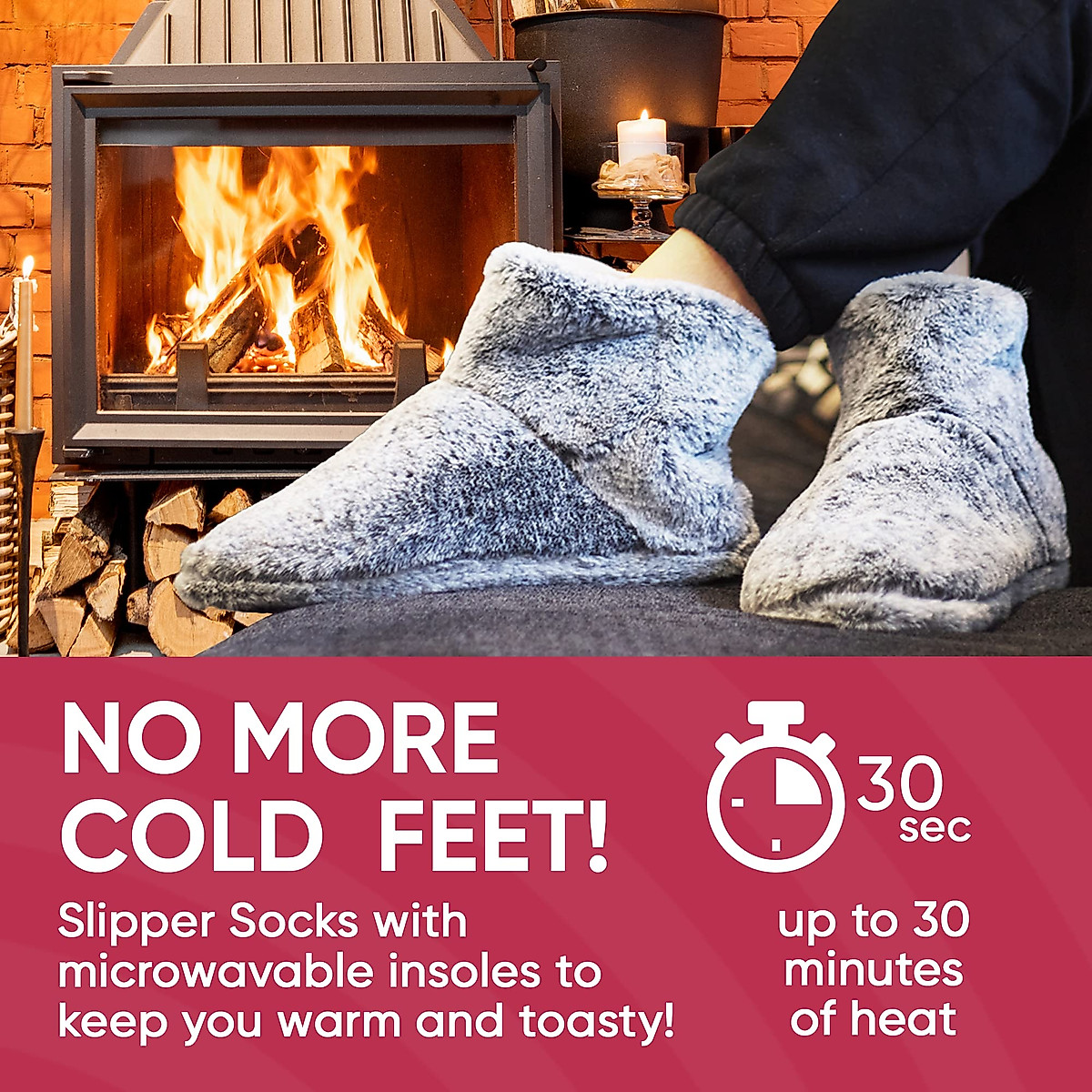 Snook-Ease Heated Booties Thick Warm Winter Feet Warmers with Microwavable Heatable Inserts – Heated Booties Foot Heater for Cold feet – Heated Foot Warmers (Gray, Women 6-7 / Men 5-6)