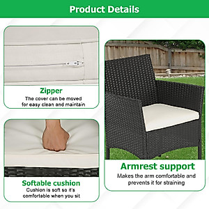 FDW Patio Furniture Sets Outdoor Wicker Bistro Set Rattan Chair Conversation Sets Garden Furniture for Yard Backyard Lawn Porch Poolside Balcony (3 Pieces, Black and Beige)