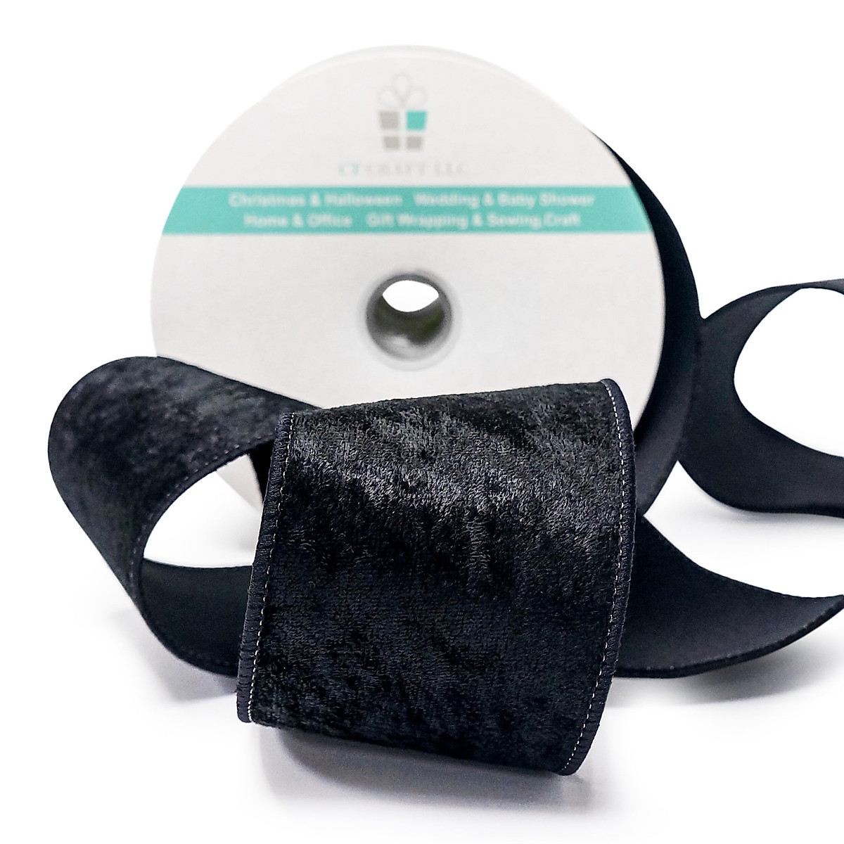 Black Velvet Ribbon 2.5 Inch x 10 Yards for Christmas Tree Topper Home Decoration Wreath Gift Wrapping DIY Craft