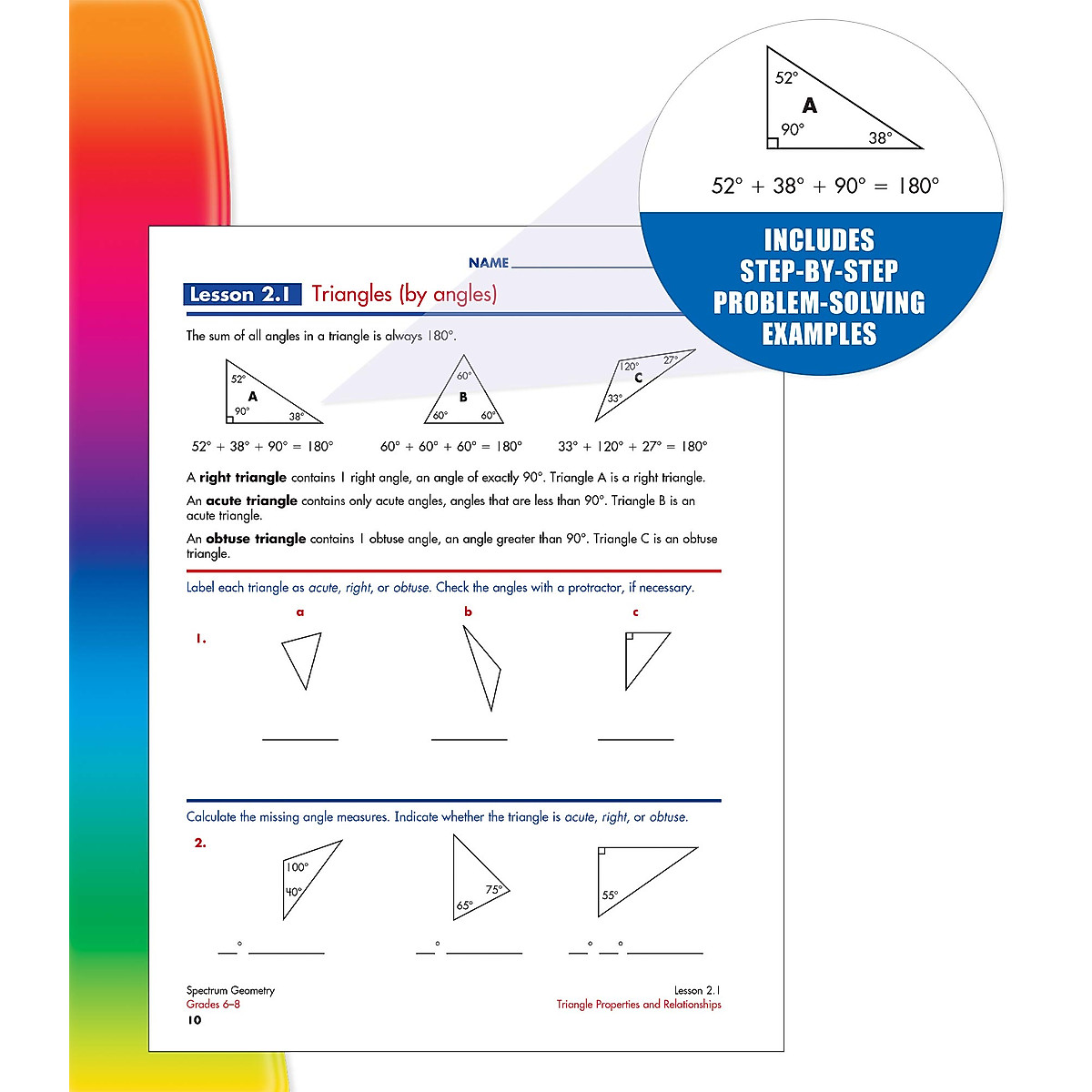 Spectrum Grades 6 - 8 Geometry Workbook, Ages 11 to 14, Geometry Math Workbook, Angles, Shapes, Coordinate Plane, Perimeter, Area, and Volume, Focus on Points, Lines, Rays, and Polygons - 128 Pages