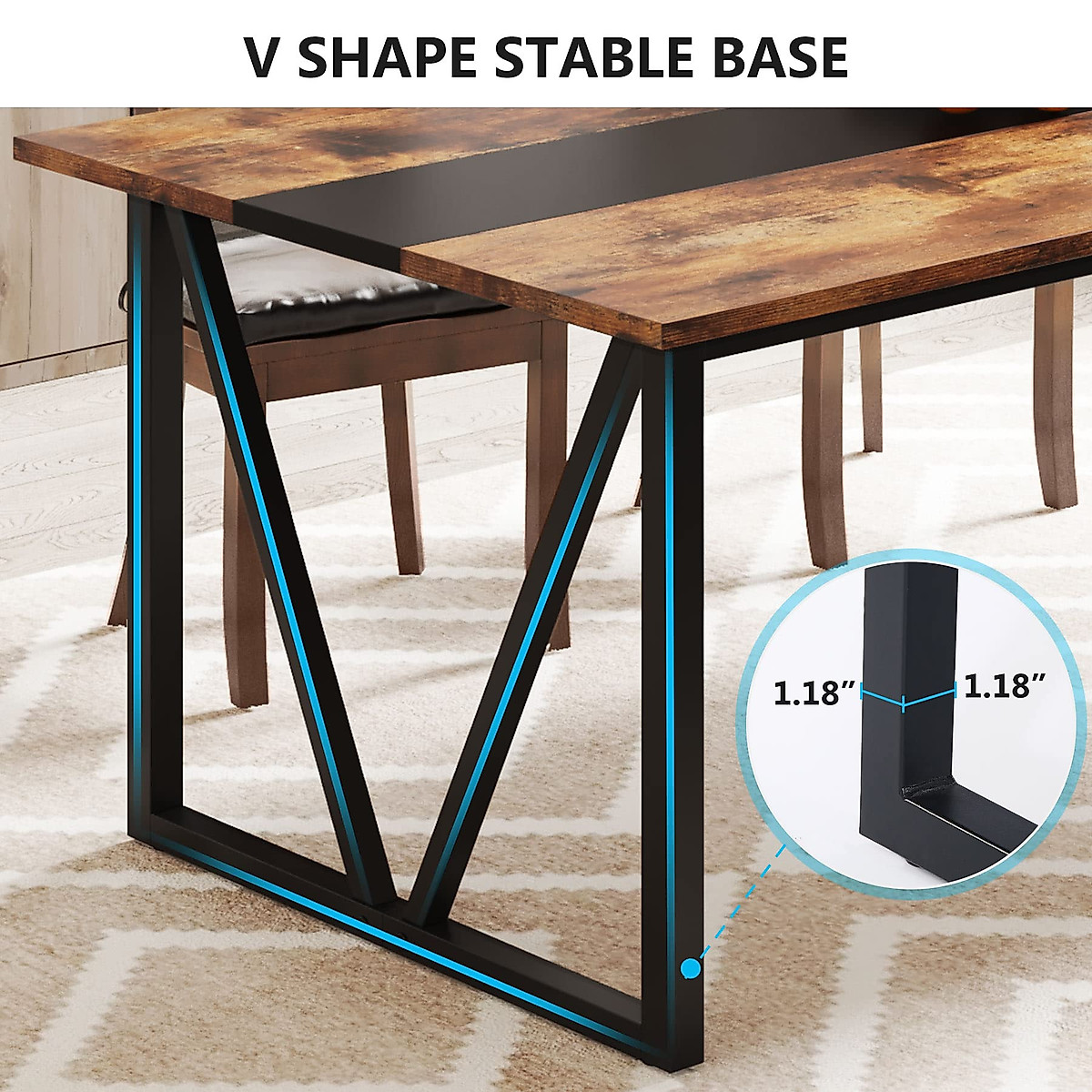 TRIBESIGNS WAY TO ORIGIN Dining Table for 6-8 People, 70.8-inch Rectangular Wood Kitchen Table with Strong Metal Frame, Industrial Large Dining Room Table for Kitchen, Living Room (Rustic Brown)