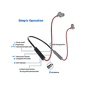 NANAMI Bluetooth Earbuds, 5.0 Bluetooth Wireless Headphones, IPX7 Waterproof, in-Ear Earphones with Mic, Noise Cancelling Headsets, Magnetic Neckband, 15 Hours Playtime for Gym, Sports (Red with Red)