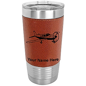 LaserGram 20oz Vacuum Insulated Tumbler Mug, Low Wing Airplane, Personalized Engraving Included (Faux Leather, Basketball Style)
