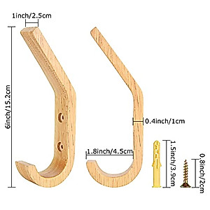 LOEQIAN 8 Pack Wooden Hooks for Hanging Coats, Natural Wood Coat Hooks Wall Mounted, Heavy Duty Wooden Towel Hooks, Single Hook Hat Rack for Clothes Hat Hanger Towel Rack Key Bag