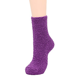 Fuzzy Socks for Women Fluffy Outdoor Socks Warm Fleece Socks Athletic Ankle Socks for Girls 6 Pack Purple