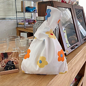 VALICLUD Flower Tote Bag Cotton Knot Bag Wrist Handbag Japanese Wrist Bag Knot Closure