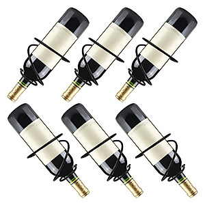 Yimerlen 6 Pcs Spiral Wine Wall Holder, Wall Mounted Wine Rack, Metal Wine Bottle Display Holder for Wine Storage Wall Wine Theme Decor, Black (Downward Style)