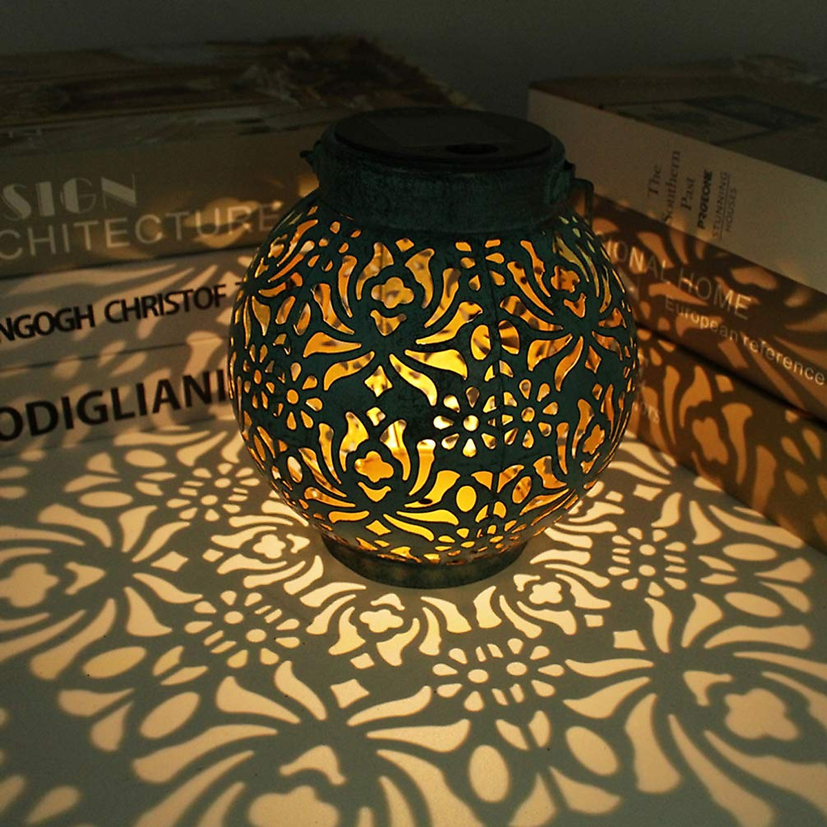 SOLUSTRE Outdoor Solar Lights Iron Solar Lantern Hanging Solar Lights Wrought Iron Hollow Pumpkin Lamp LED Home Nightlights for Patio Pathway Courtyard Garden Outside or Table Ornaments Vintage Decor